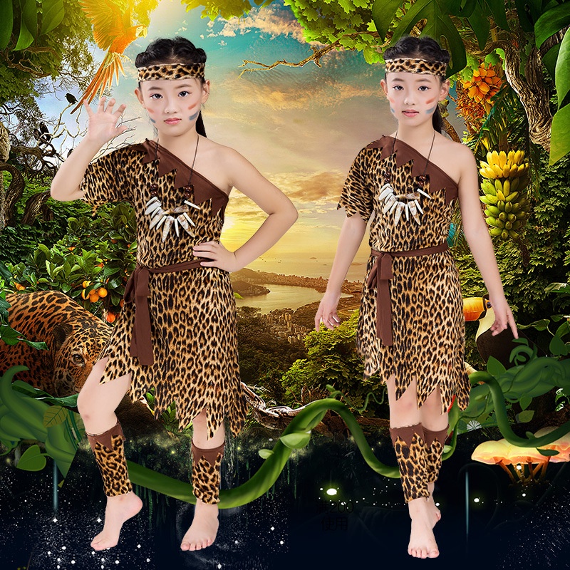 Children's Hunter Leopard Pattern Wild Man Dance Costume Performance ...