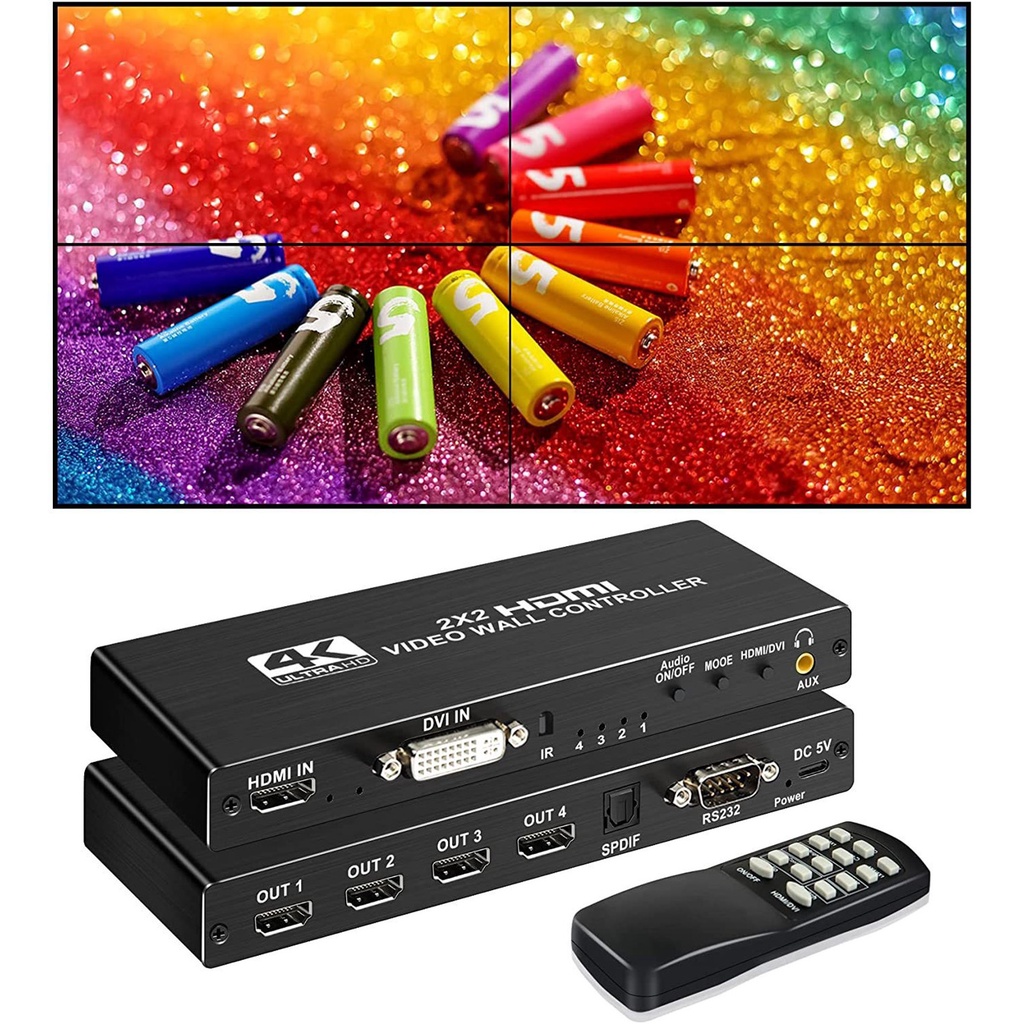 4K 2x2 HDMI Video Wall Controller Video Wall Processor 1x2 1x3 1x4 2x1 ...