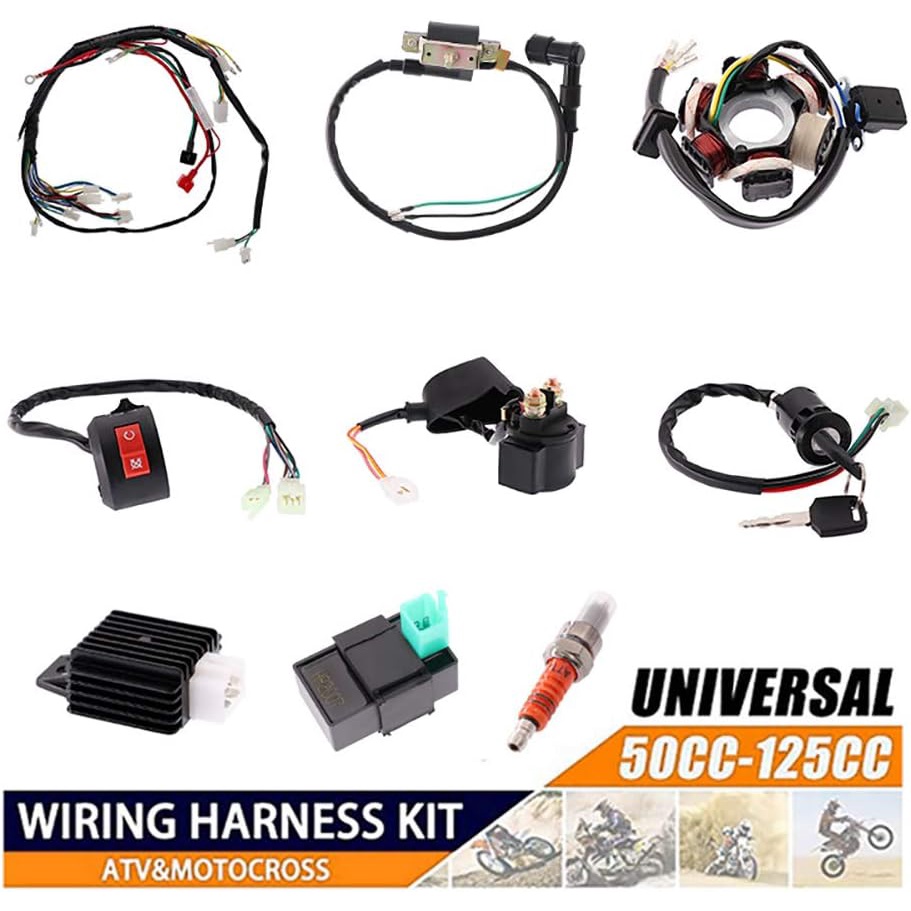 Motorcycle Full Electrics Wiring Harness for 50cc 70cc 90cc 110cc 125cc ...