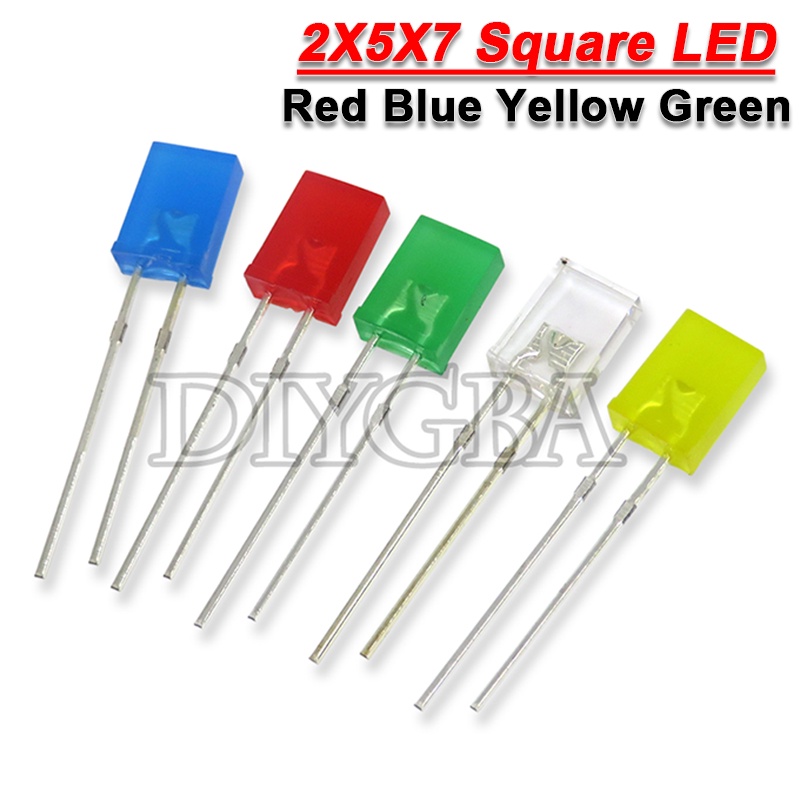 100PCS Square LED Light-emitting Diode 2X5X7 White Yellow Red Green ...
