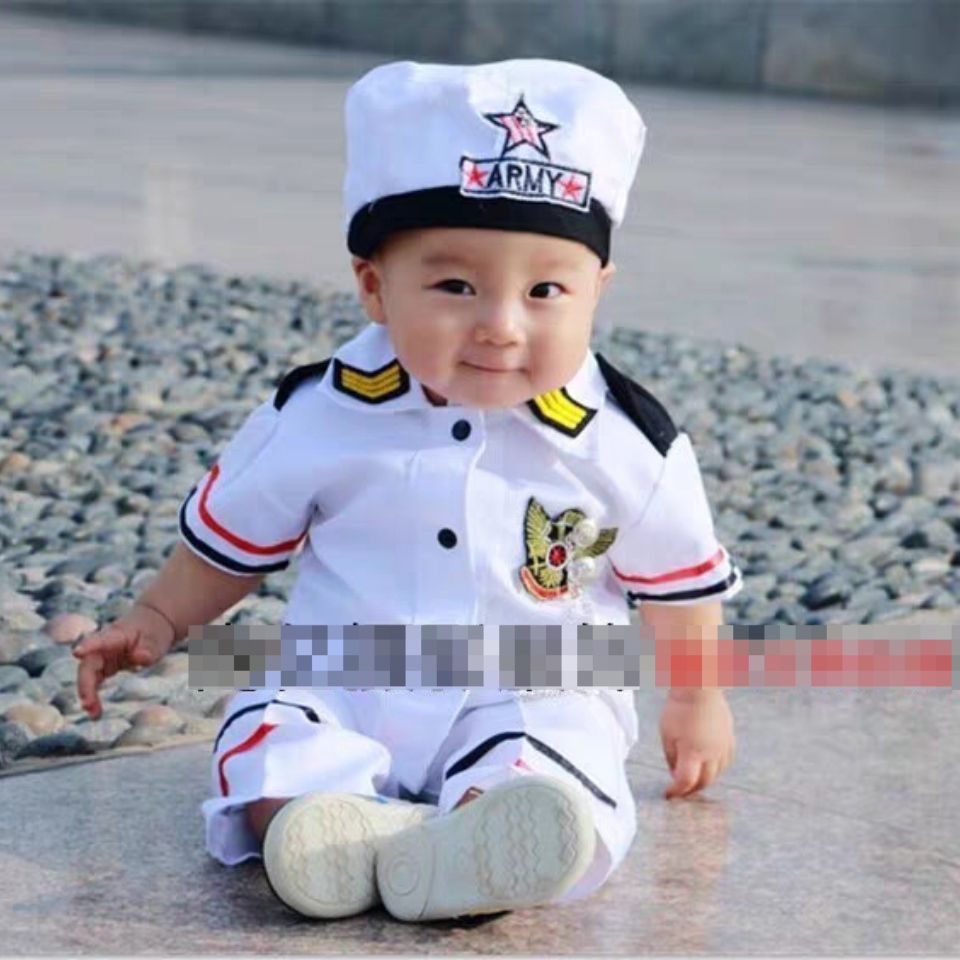 Newborn Baby Costume Boy Shirt Shorts Hat Set Little Navy Cosplay ...