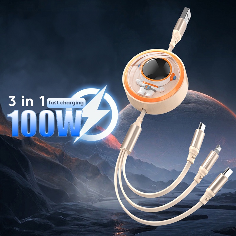 100W 3in1 Space Capsule Cartoon Doll Telescopic Data Cable Micro USB ...