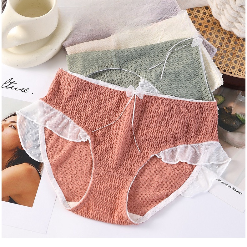 Teenage Panties Women Underwaer Mid Waist Panty Hip Lift Lace Side Pure ...