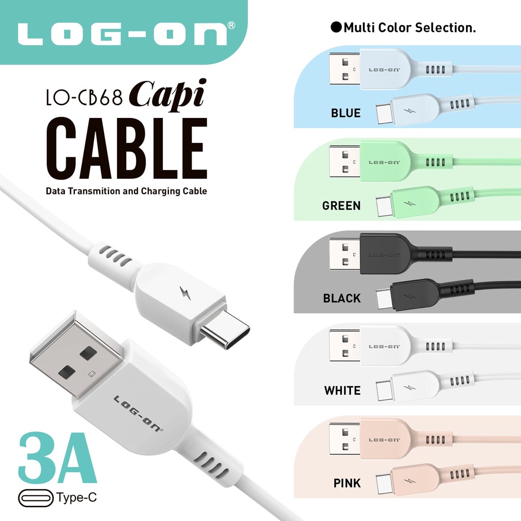 Pcs Data CABLE LOG-ON LO-CB68 TYPE C CAPI 1M FAST CHARGING 3A Data ...