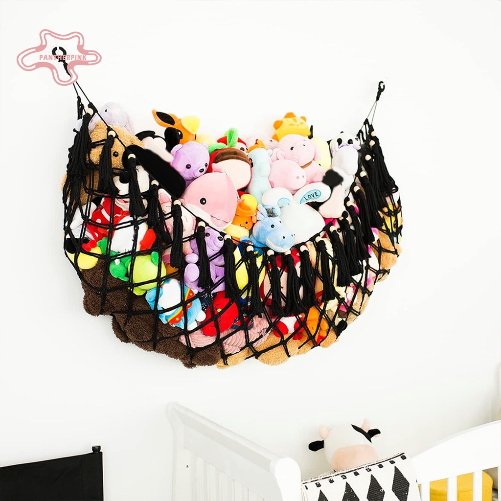 PANTHERPINK Plush Toy Wall Hanging Net with Tassels Extra Large Boho ...