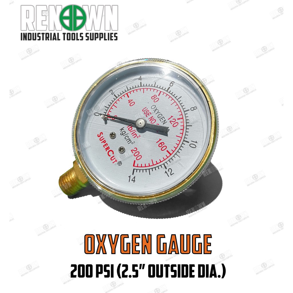 SUPERCUT Oxygen Gauge 200 PSI/ 4000 PSI (2.5" outside Diameter) for ...