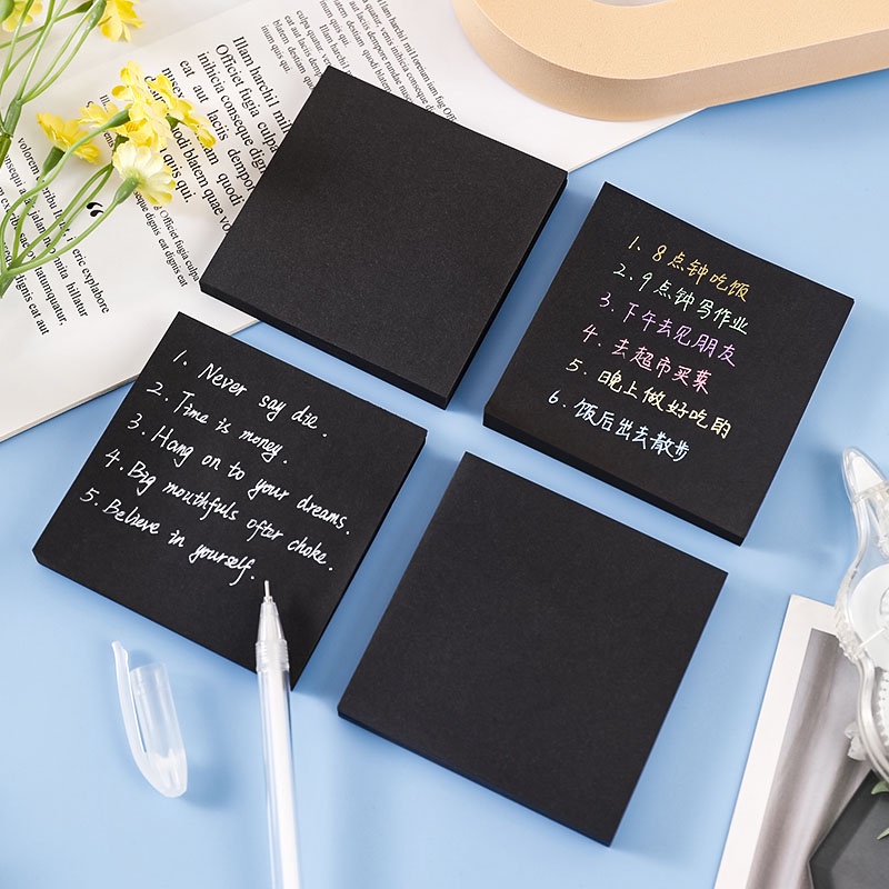 50 Sheets Black Sticky Note Pads Self-Adhesive Memo Notepad School ...