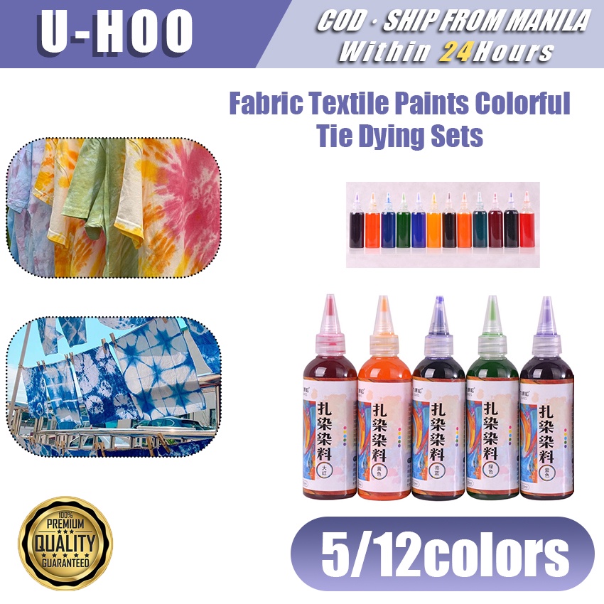 5/12 Colors DIY Tie Dye Sets Fabric Dye Kits 100ml/bottle with Rubber ...