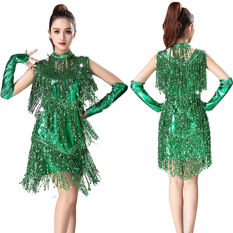 Women Sexy Tassel Sequin Latin Dance Dress Ballroom Dancing Costumes ...
