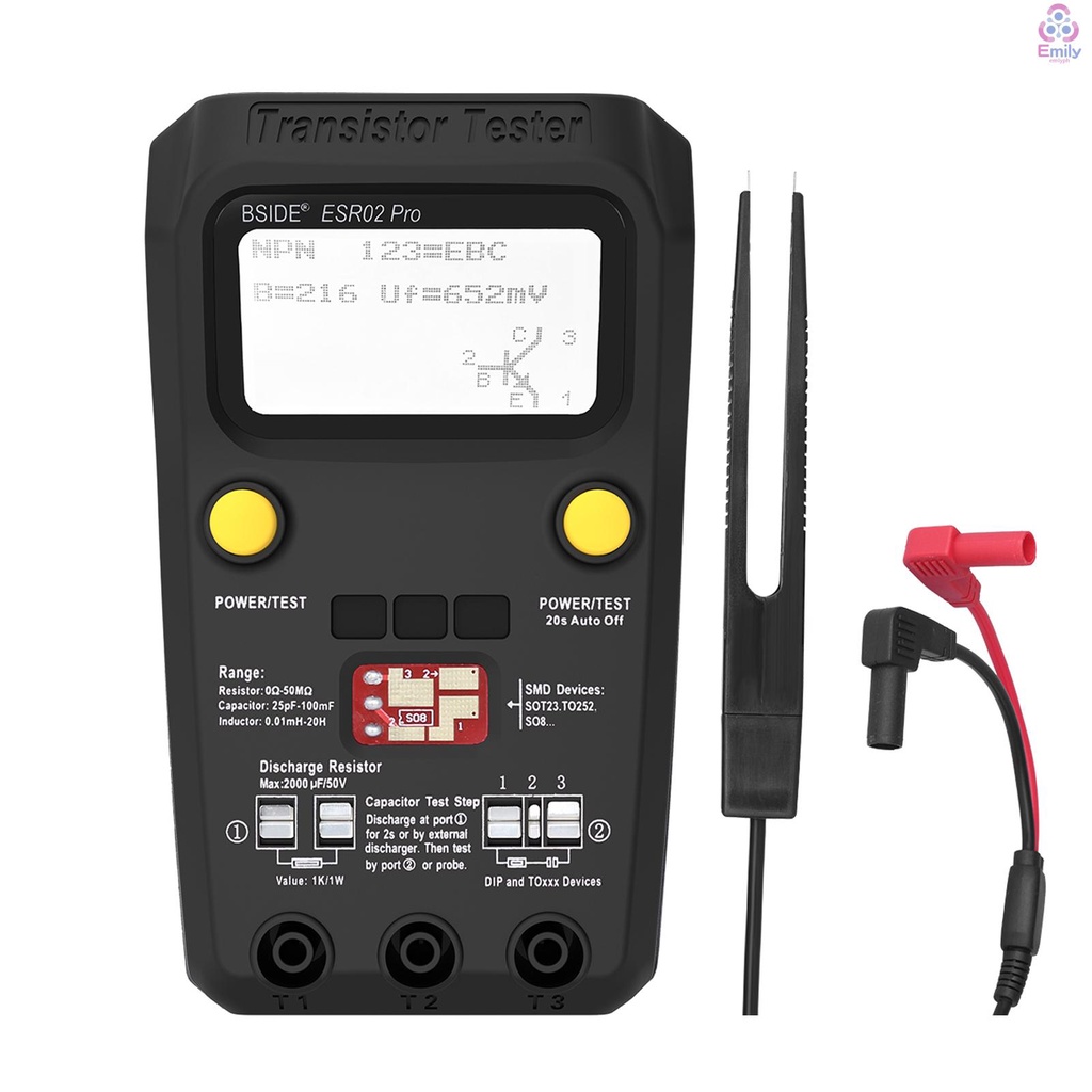 BSIDE ESR02 Pro Transistor Tester Multifunctional Digital Tester Diode ...