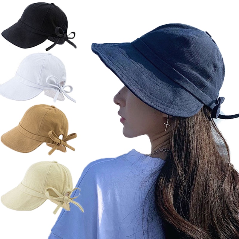 Fashion Adjustable Bowknot Strapback Large Brim Hat Simple Travel Beach ...