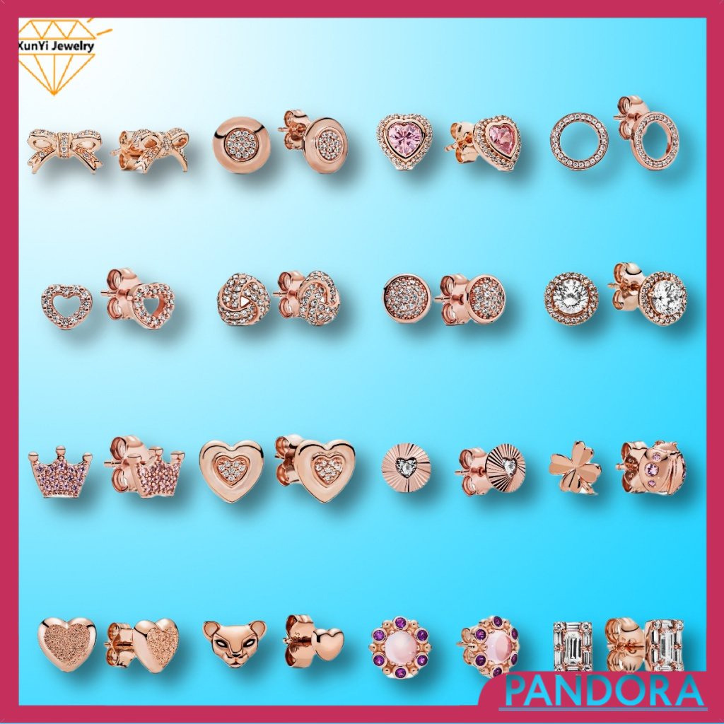 PANDORA Fan ti Rose Gold Magic Crown Love Pink Diamond Earrings Female ...