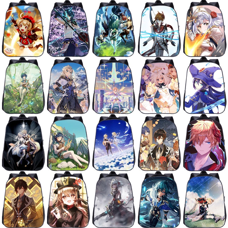 Double Layer School Bag Genshin Impact Student Backpack Ayaka Zhongli ...