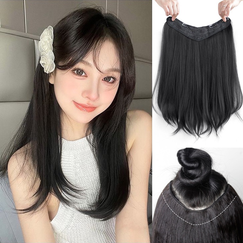 45cm 120g Synthetic Long Hair Extension Clip In Hair One Piece V-shaped ...