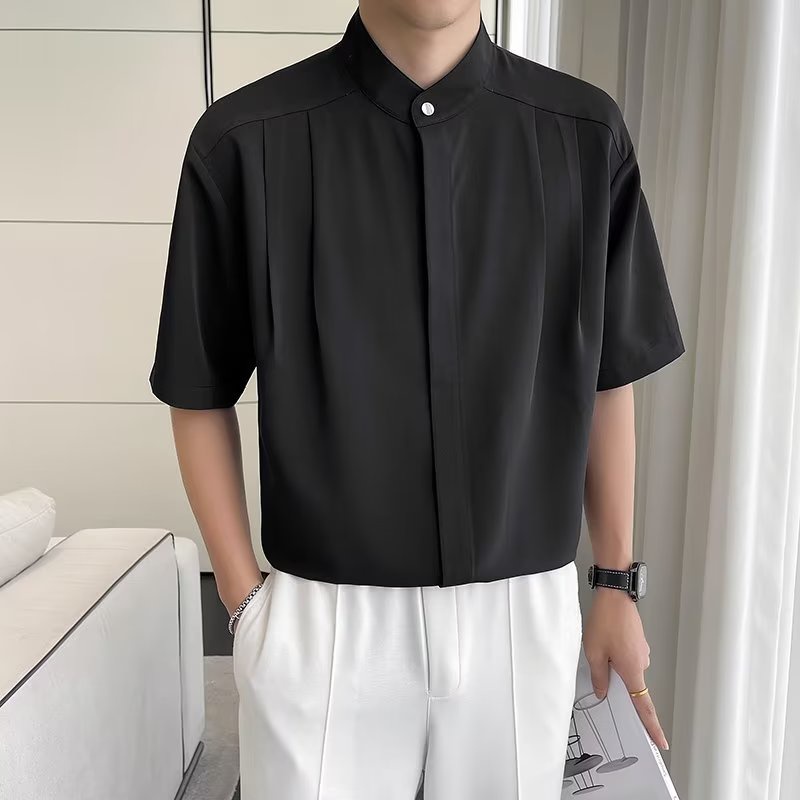 Stand Collar Short Sleeve Shirt Men's Summer Luxury Sense Business ...