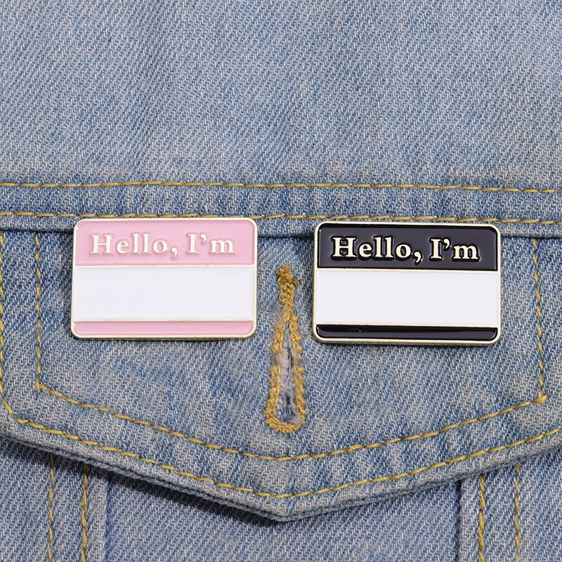 Creative Simple Square Hello I'm Text Enamel Lapel Pin Personality ...