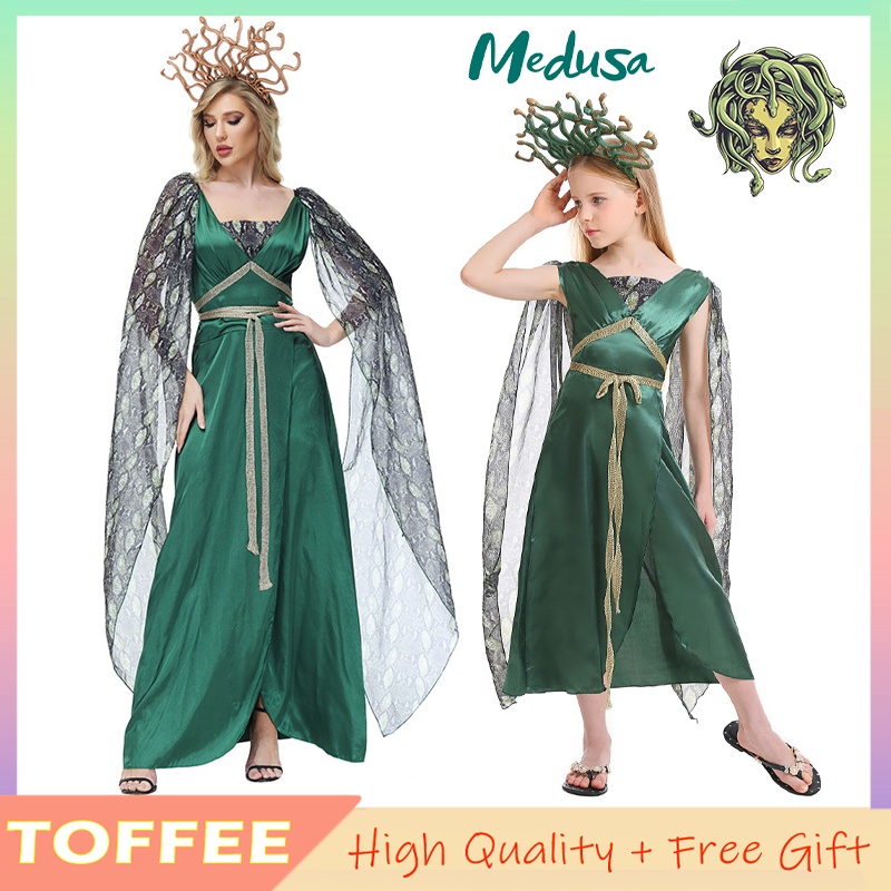 Snake Hydra Green Dress For Kids Girl Woman Gorgon Medusa Halloween ...