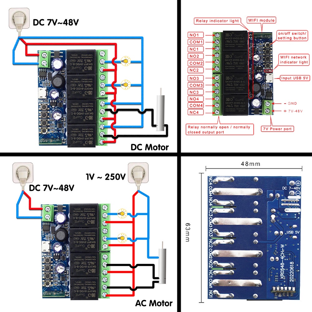 EWeLink WIFI Smart Module Switch DC 12V 24V 48V 4 Channel Relay ...