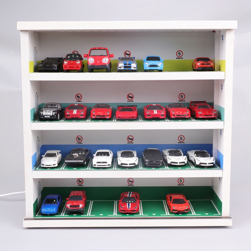 1:64 Car Toy Storage Display Cabinet Parking Lot Scene with Light with ...