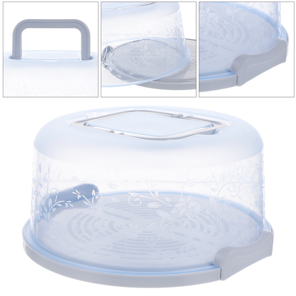 Round Cake Carrier Wedding Stand Lid Serving Tray Cover Clear Handle ...