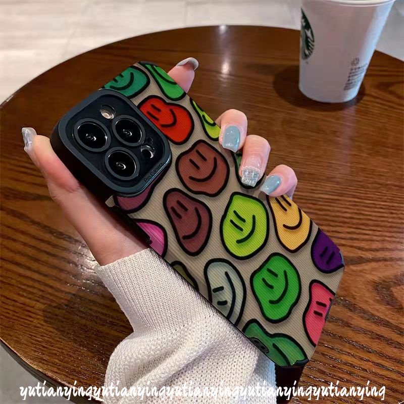 Luxury Leather Texture Cartoon Graffiti Colorful Smiley Phone Case ...