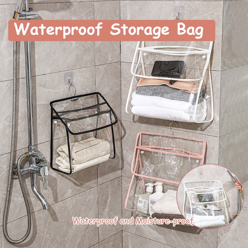 Transparent Bathroom Waterproof Storage Bag,Clothes Hanging Bag in Toilet Wall For Small ...