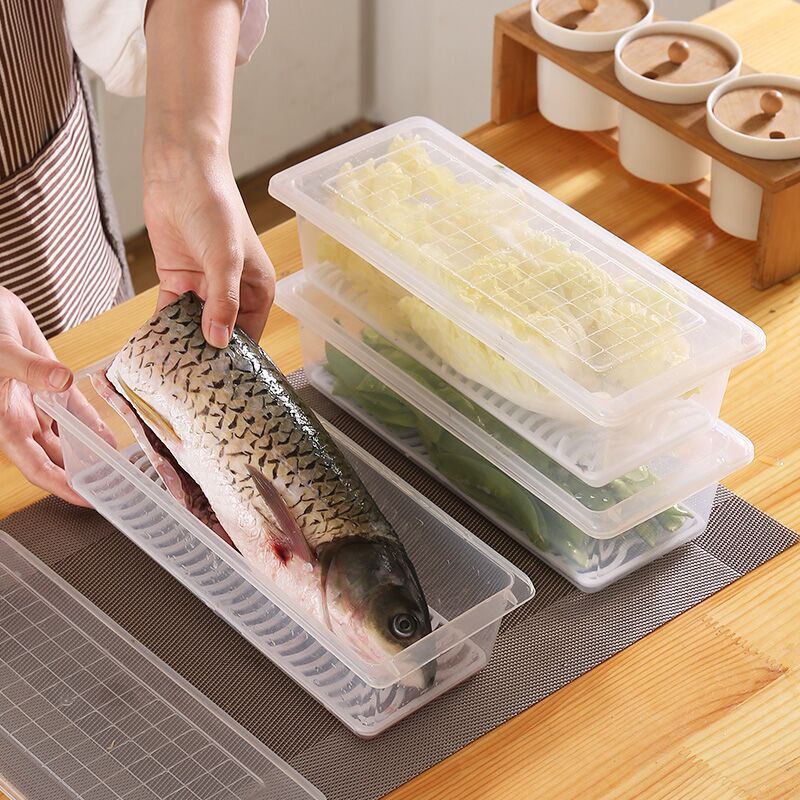 Kitchen Rectangular Refrigerator Drainage Storage Box Plastic Fruit Box ...