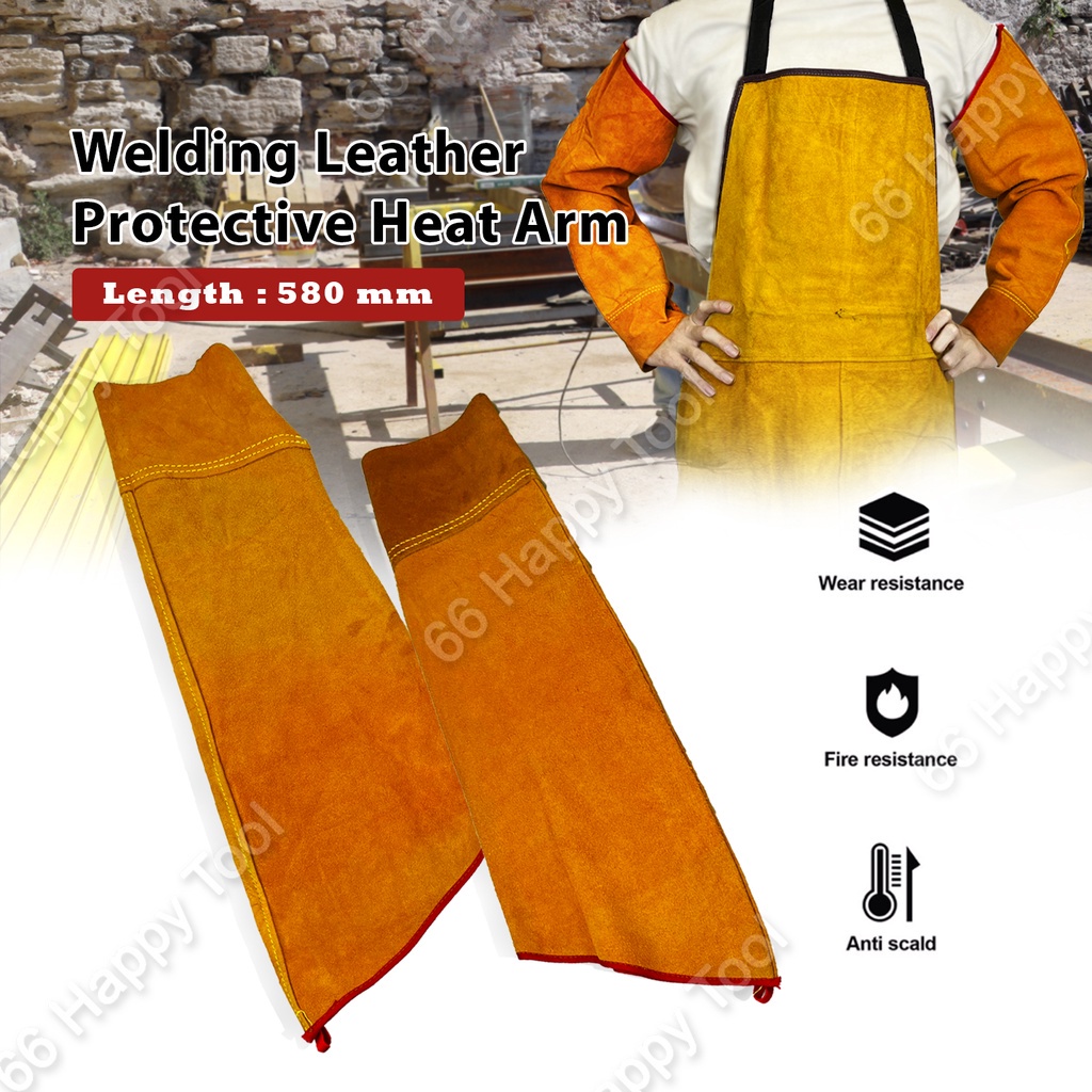 [1 Pair] 2pcs Welding Leather Arm Sleeves Safety Protective Heat ...