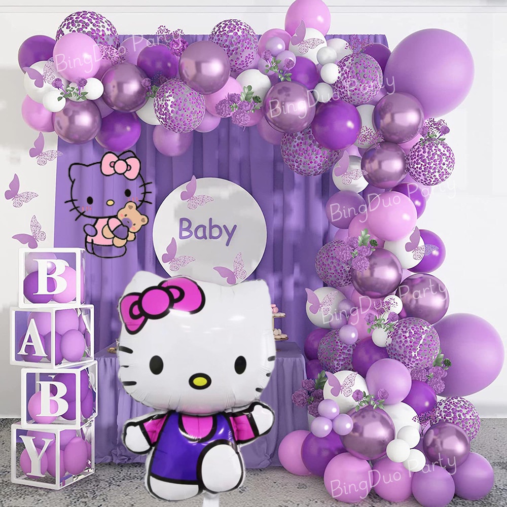 Disney Hello Kitty Theme Purple Kitty Balloons Set Standing Kitty Foil ...