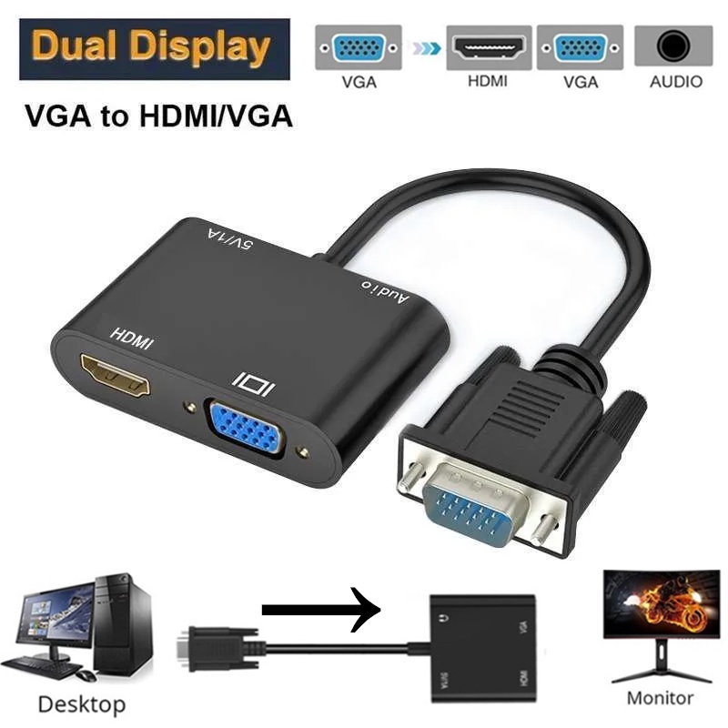 Video Audio VGA to HDMI VGA Converter Adapter 1 in 2 Out For Windows 7 ...
