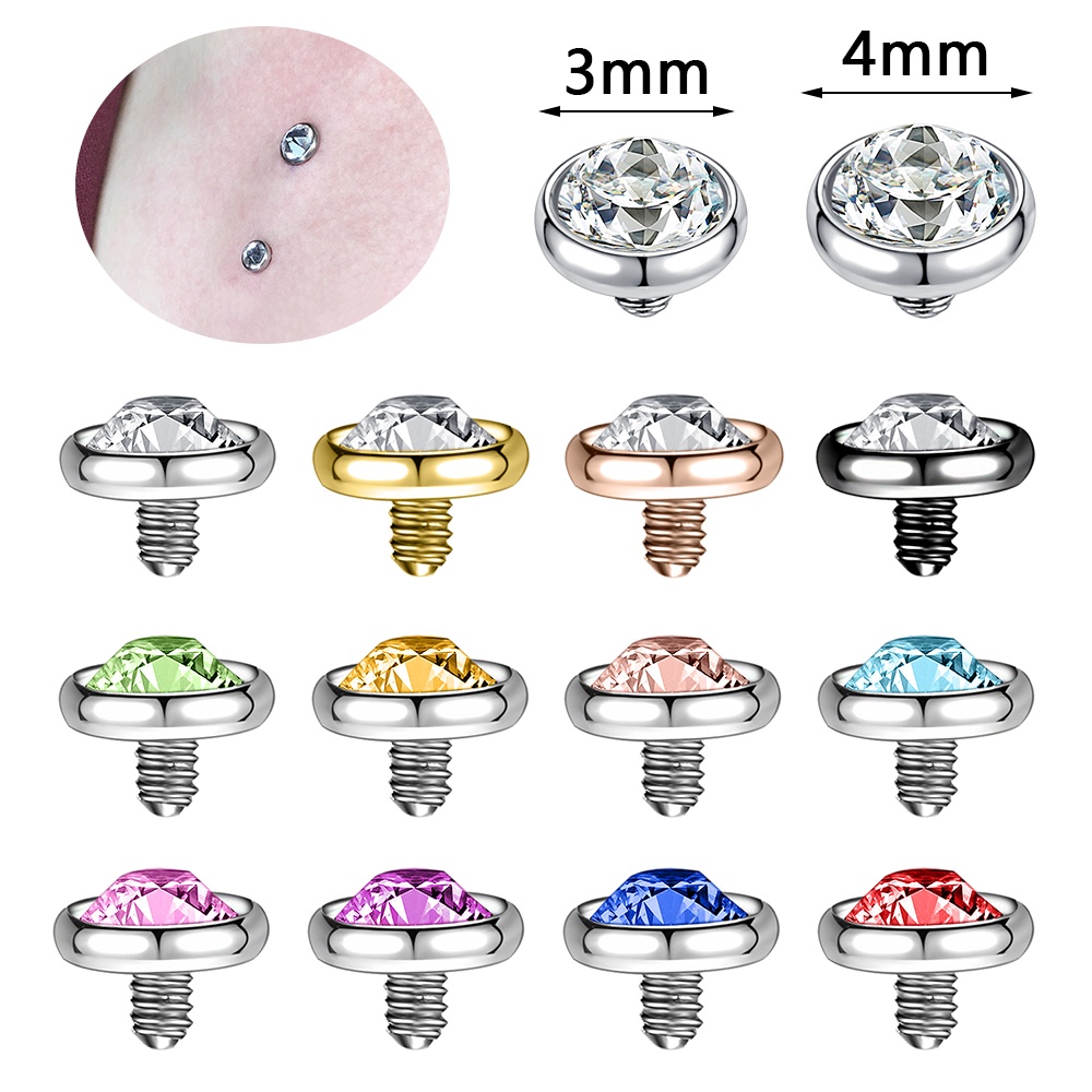 1 PC 3/4mm Color Crystal Micro Dermal Piercing 316L Stainless Steel ...