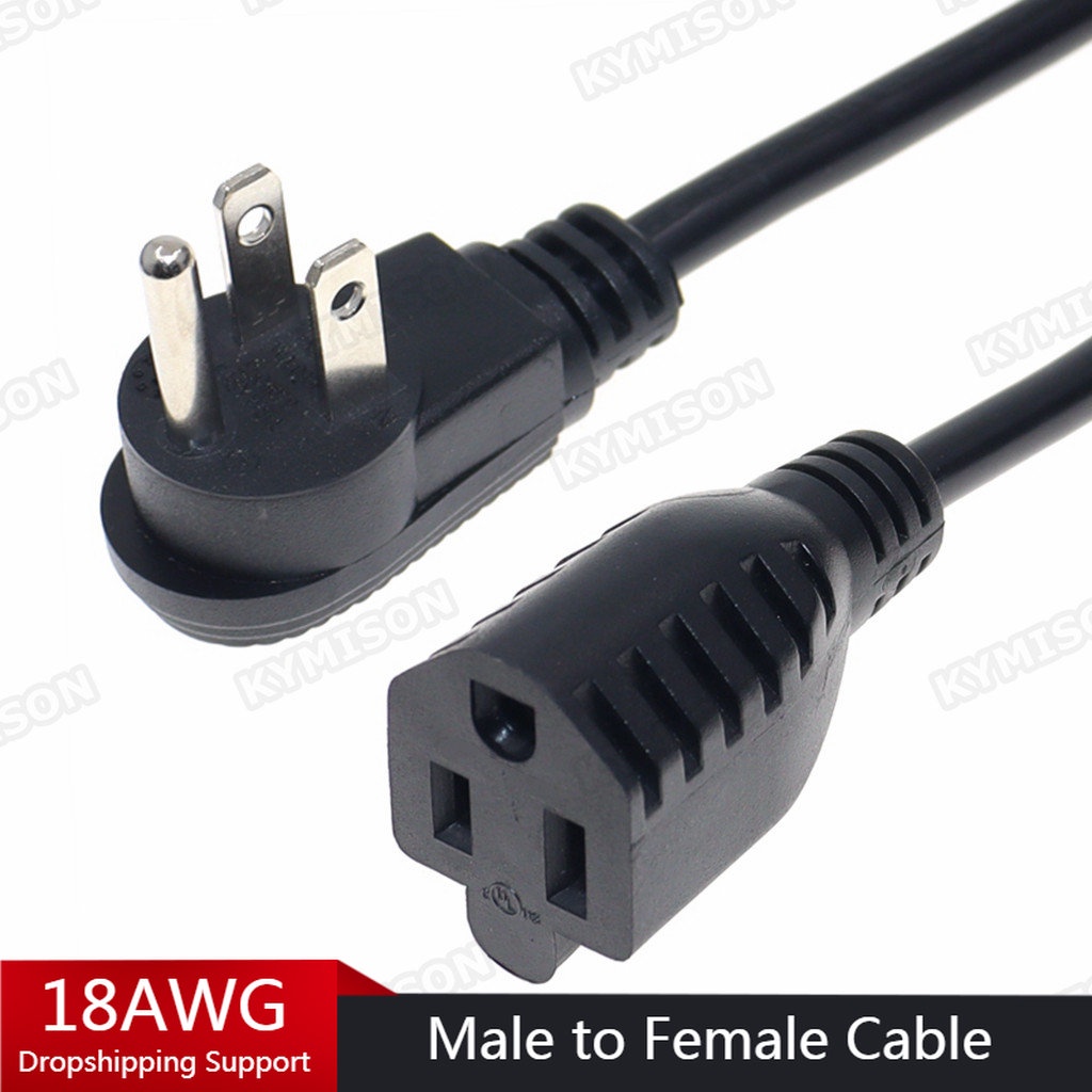 USA 3Pin Male to Female AC Household Cable 1ft/0.3m, NEMA 5-15P to 5 ...