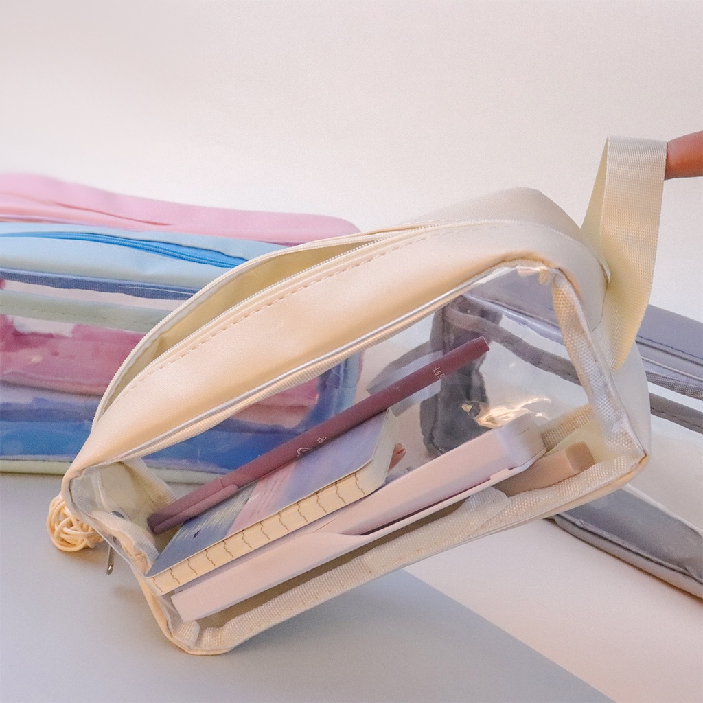 Transparent Large Capacity Pencil Case Cute Double Layer Portable Pen ...