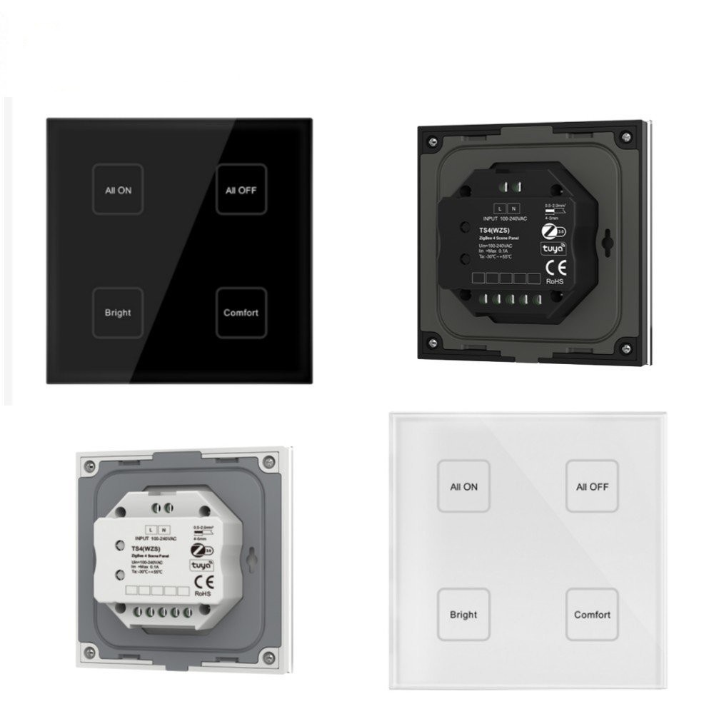 Zigbee3.0 4 Button Wall Mounted LED Touch Panel Remote TS4(WZS) 100-240VAC Scene Recall Function ...