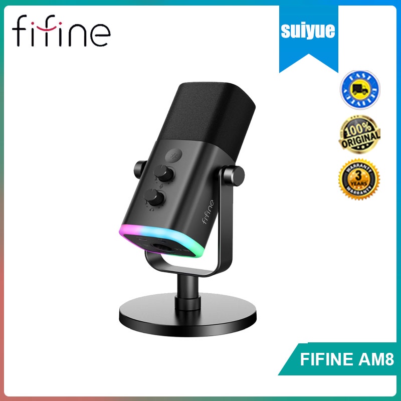 FIFINE AM8 USB/XLR Dynamic Microphone with Touch Mute Button,Real-time ...