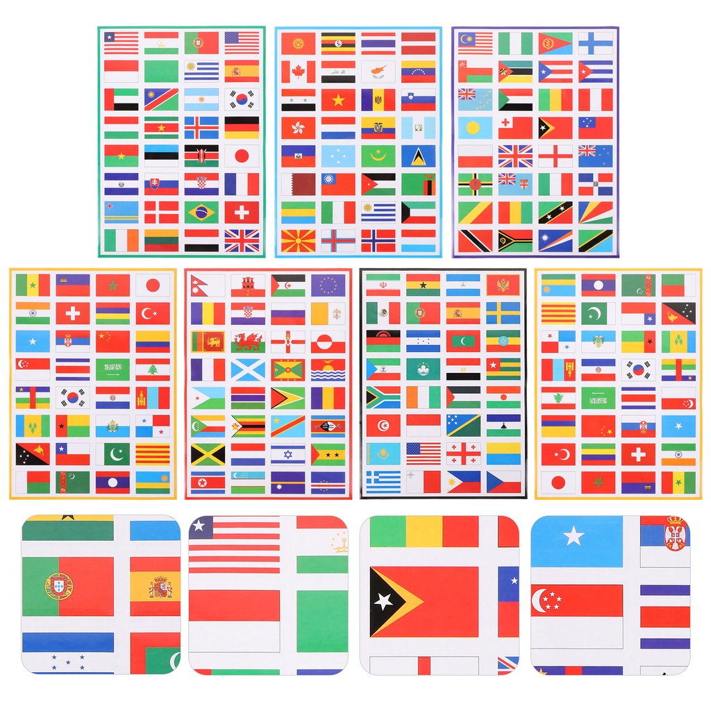 World Flags Sticker 7 Sheets of The Country Stickers Books PVC National ...