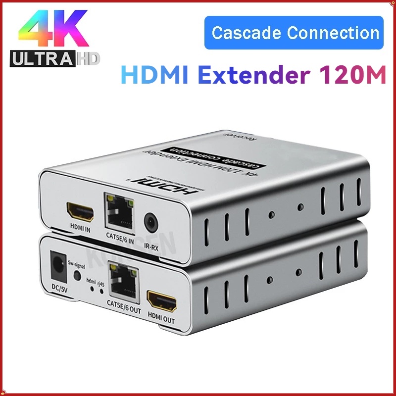 4K 120M HDMI Extender over Cat5e/6 RJ45 Ethernet Cable Support Cascade Connection HDMI Splitter ...