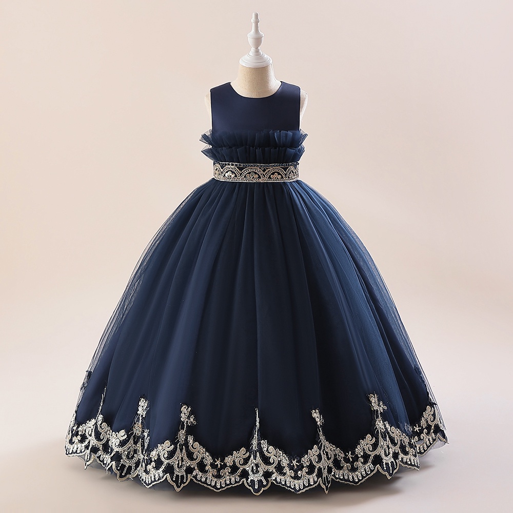 Dark Blue Teen Flower Girl Dress Princess Bridesmaid Prom Evening Long ...