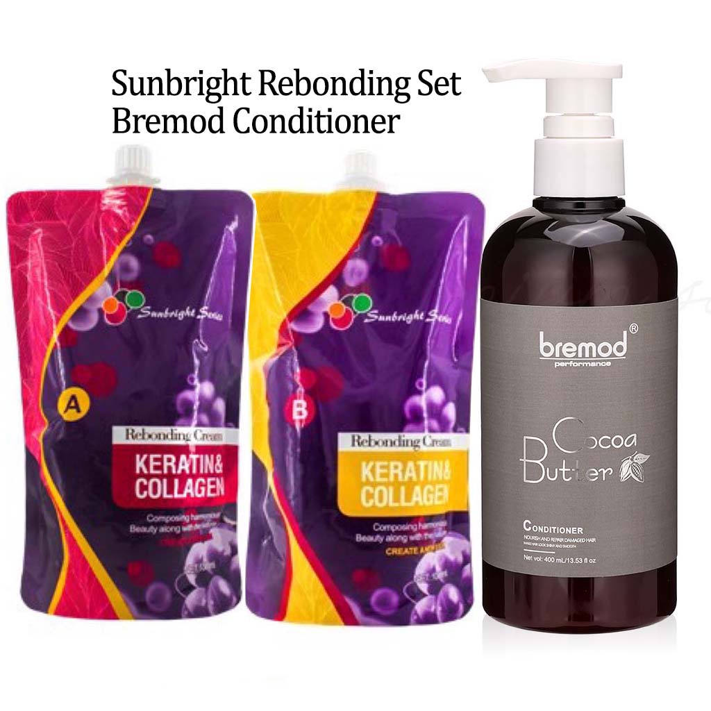 SB Hair Rebonding Set 1000ml+Conditioner 400ml Rebond Cream Keratin ...