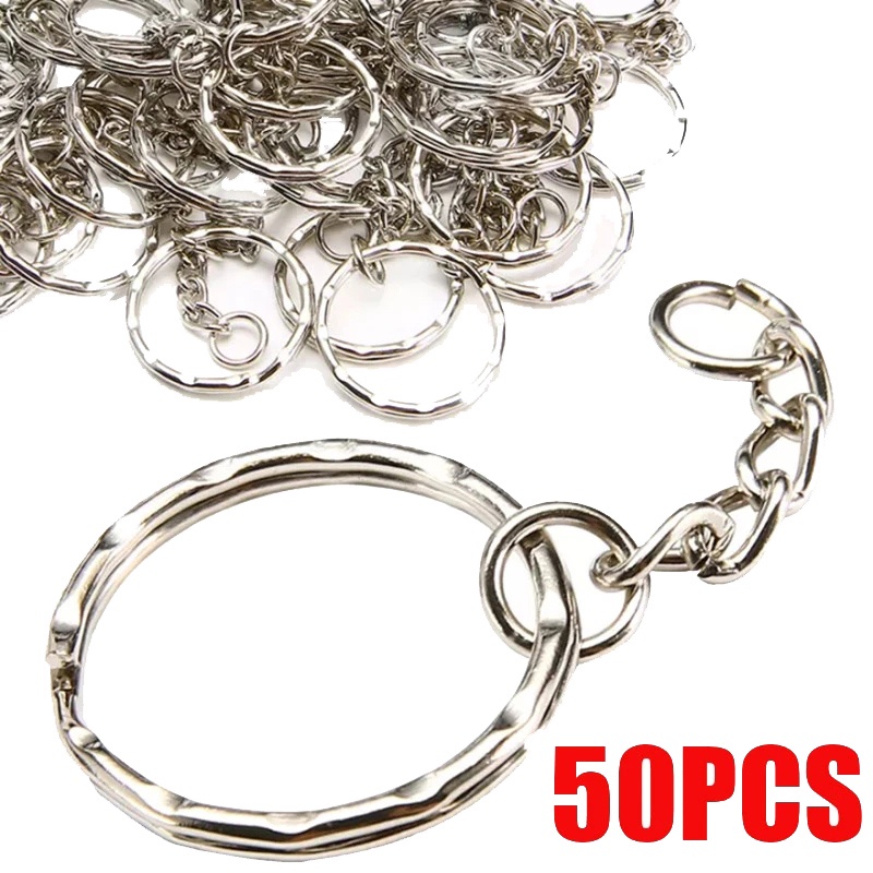 10/20/50Pcs Silver Metal Split Ring Keyrings/Flat Blank Keychain DIY ...