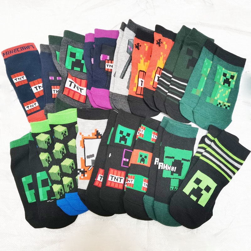 Random 1 Pair Minecraft Socks Cotton Boys Girls Breathable Sports Socks ...