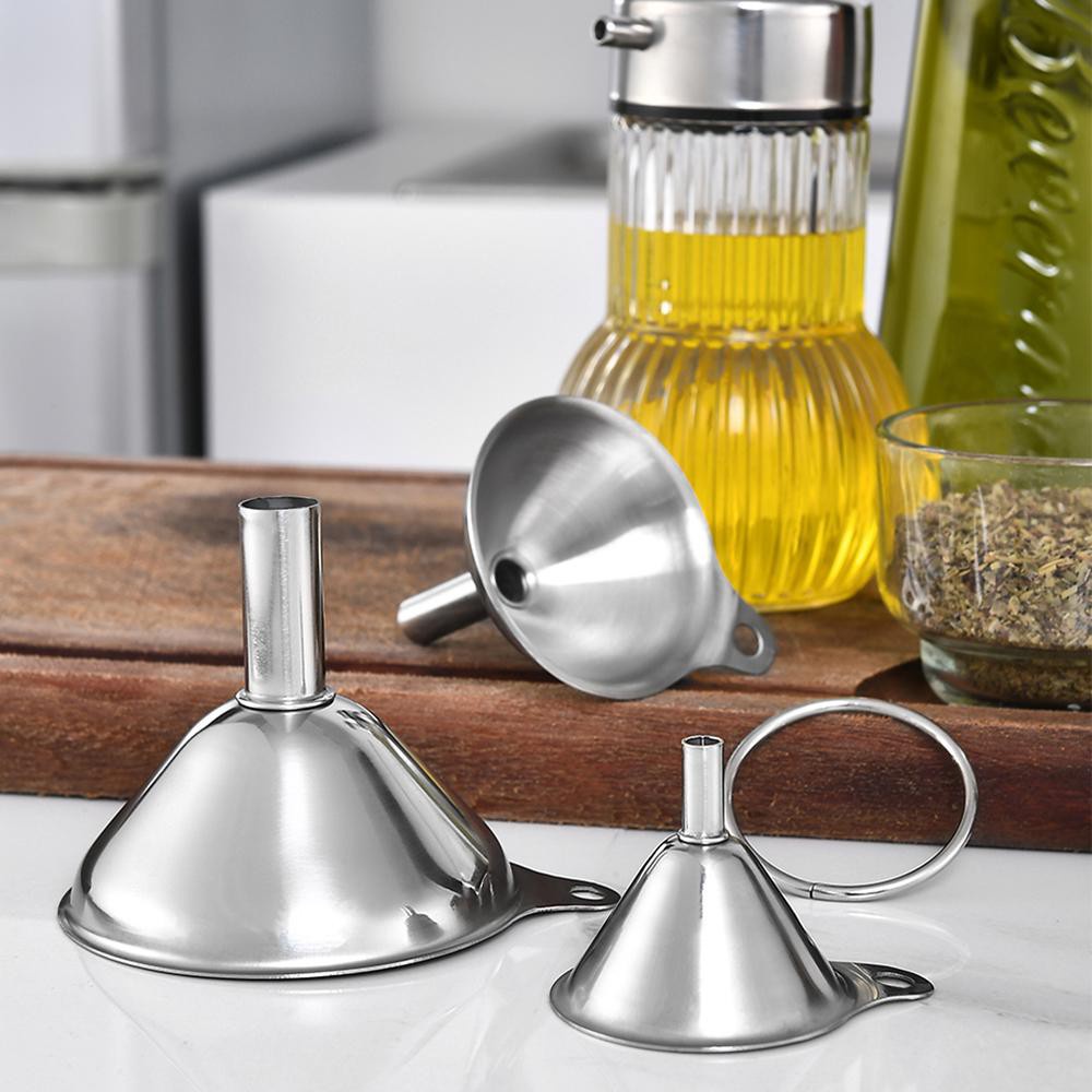 Kitchen Stainless Steel Pouring Funnel Oil Bottle Strainer Funnel 3PCS ...