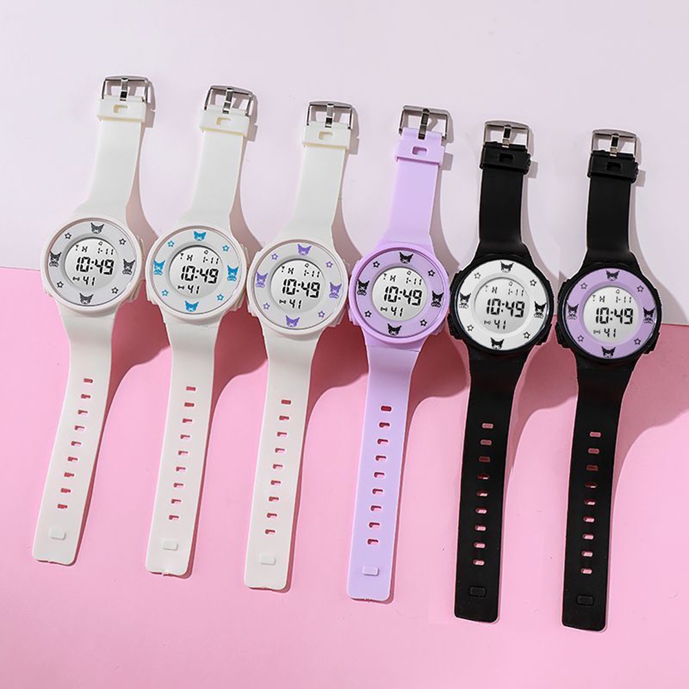 Sanrio Kuromi LED Light Watch for Kids Girls Silicone Strap Round Dial ...