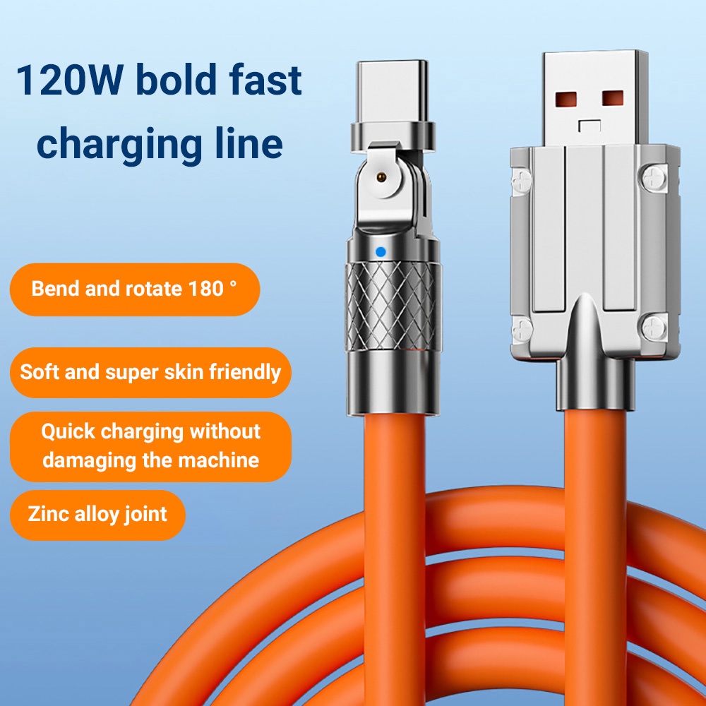 120W 180 Rotate 6A Super Fast Charging USB Cable Liquid Silicone PD ...