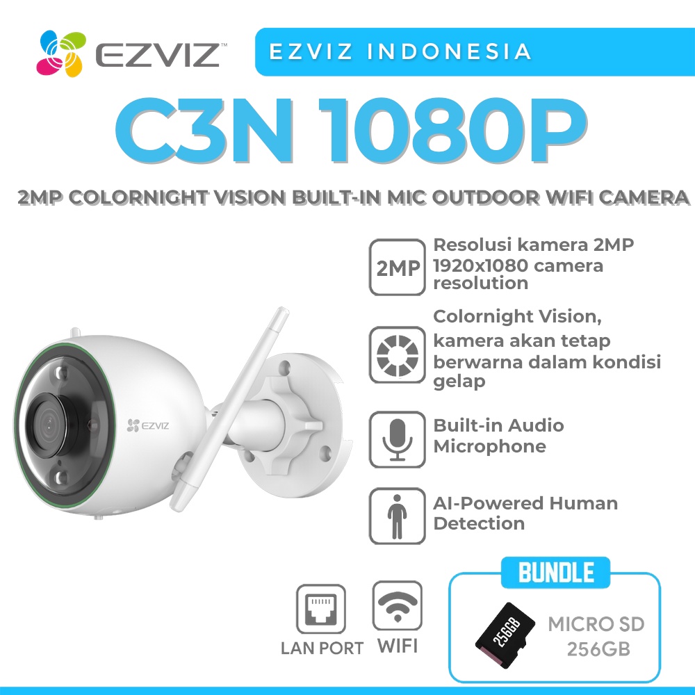 Ezviz C3N 1080P 2MP COLORNIGHT MIC WIFI CAMERA FREE MICROSD 256GB ...