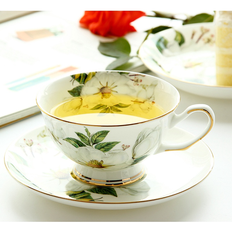 220ML, fine bone china tea cup set with saucer, camellia design tasse a ...
