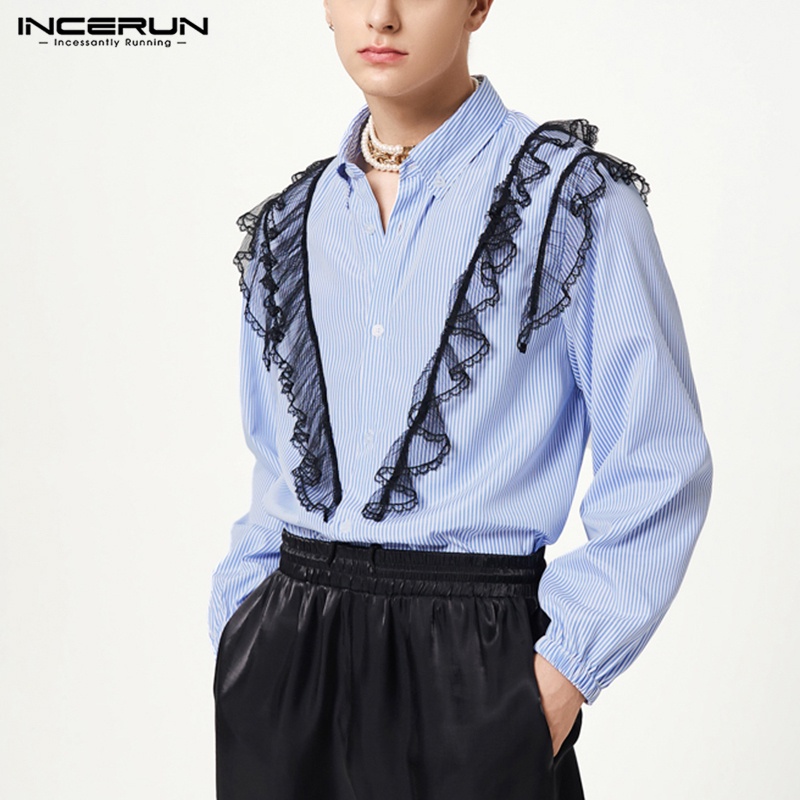 INCERUN Men's Lace striped shirt | Shopee Philippines