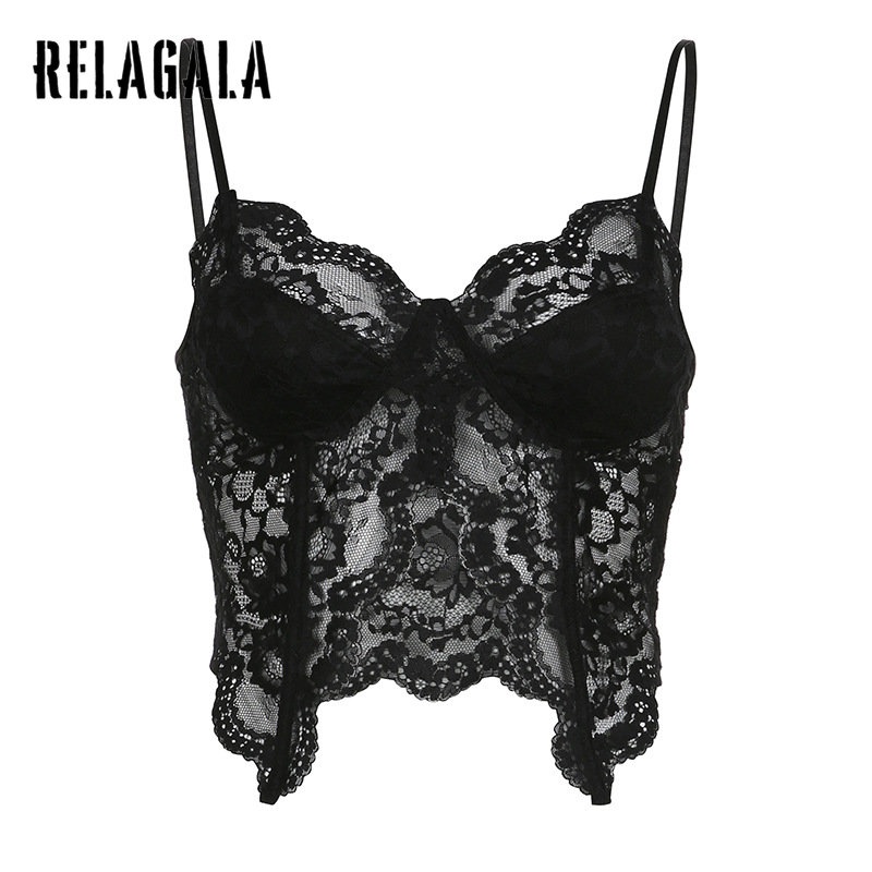 Relagala Womens 2023 Fashion Sexy Solid Color Lace See Through Slim V