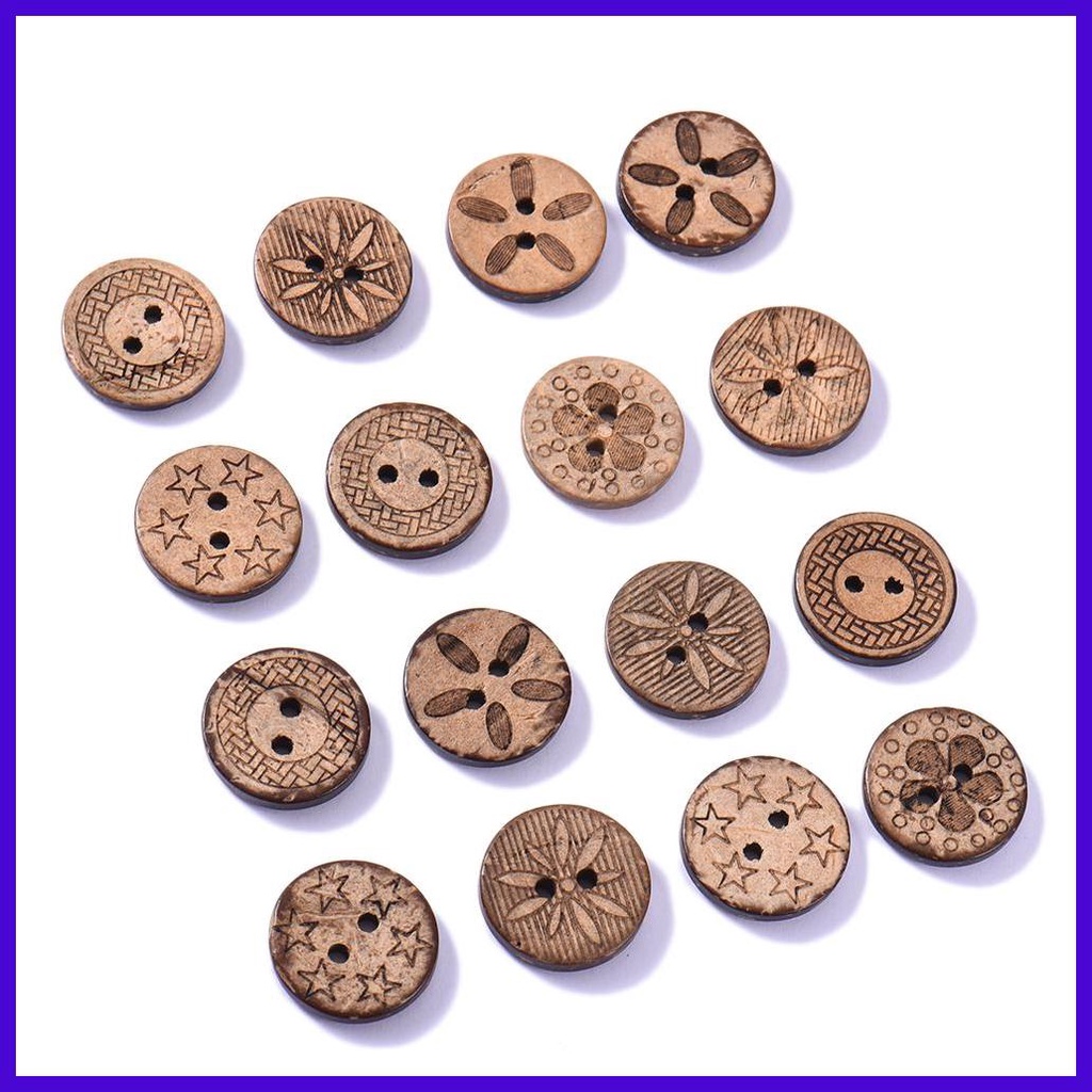 Craft Buttons 50 Pcs Coconut Buttons with Engraving Patterns 2-Holes ...