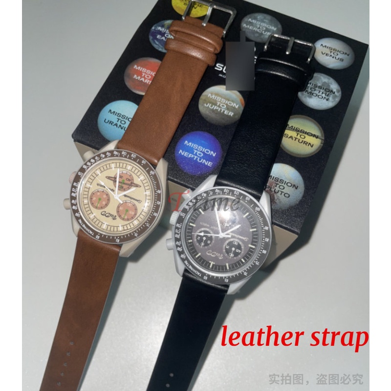 20mm Plain Leather Strap for Omega Co-Branded Moonswatch Planet Series ...